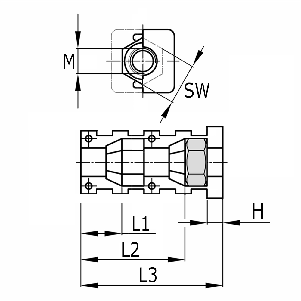 Verpas - Expansieverbinder met kraag - vierkante buis - verpas